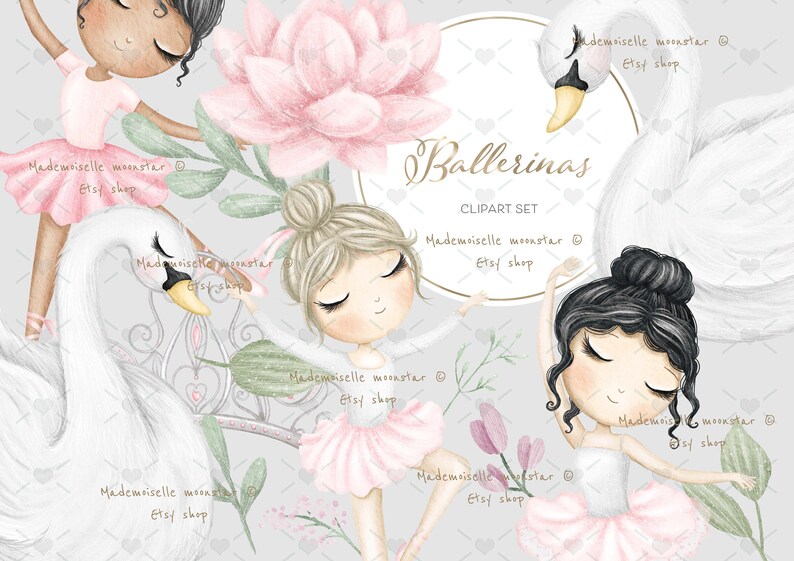 Cute Ballerina Clipart. Ballet Watercolor Clipart. Swan Clipart. Tutu ...