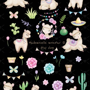 Cute Pastel Lama Clipart. Alpaca Clipart. Mexican, Fiesta, Alpaca Party ...