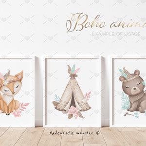 Boho Nursery Cute Clipart Set. Tribal Woodland Animals PNG Files ...