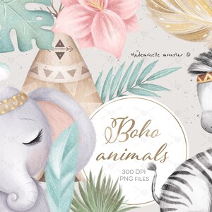 Boho Nursery Cute Clipart Set. Tribal Jungle Animals PNG Files. Safari ...