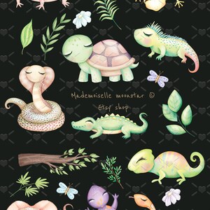 Cute Reptiles Clipart Set. Lizard, Snake, Turtle, Crocodile, Iguana ...