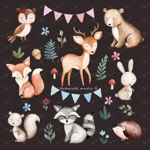 Cute Forest Animals Watercolor Clipart Set. Woodland Watercolor Animals ...