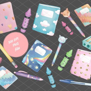 Watercolor Back to School Clipart, School Supplies , Watercolor Note ...