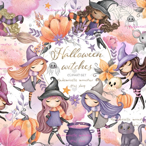 Witches Clipart Magic Halloween Cute Witch PNG Cauldron - Etsy