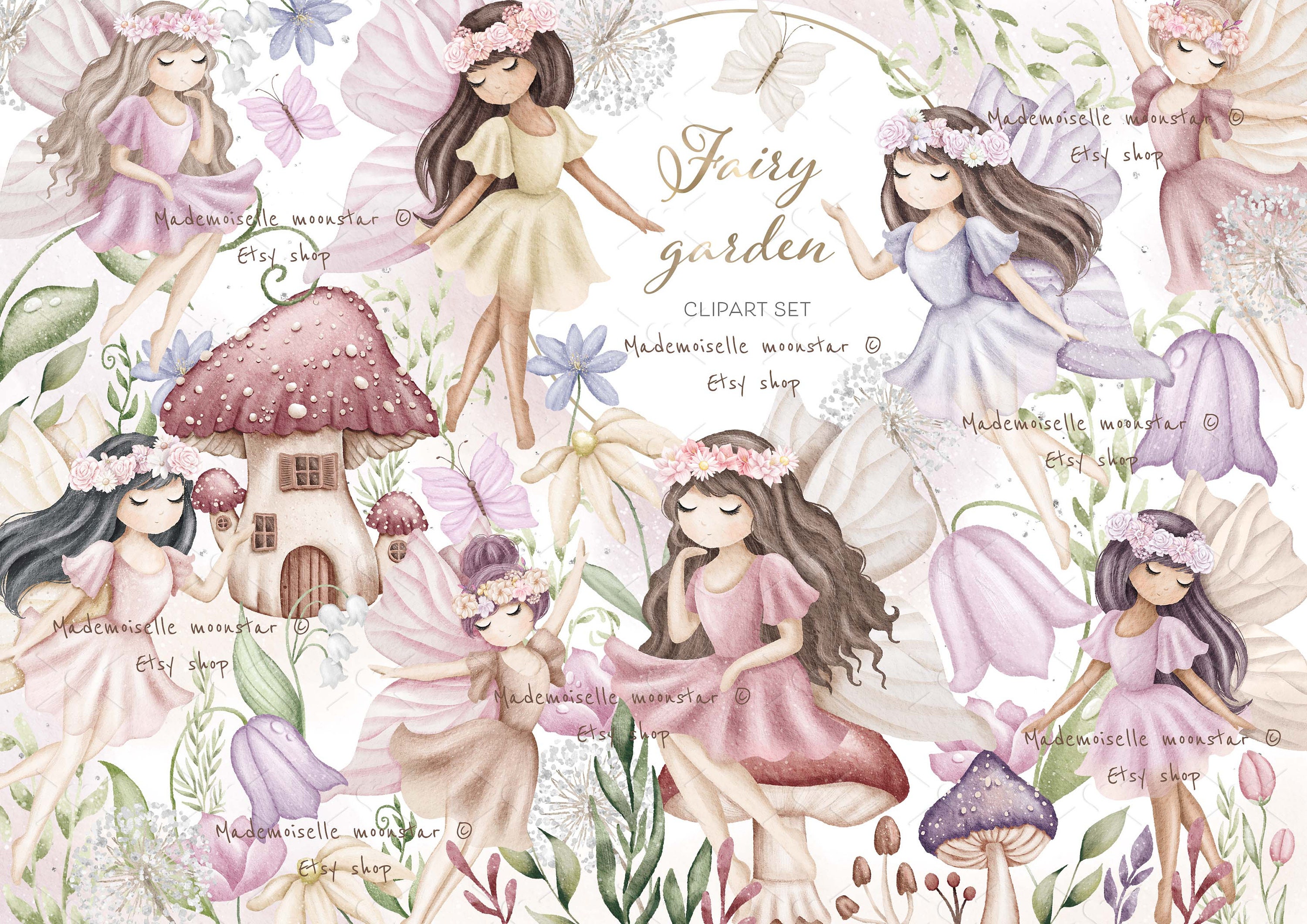 Fairy Spring Garden Clipart Set. Cute Watercolor Magic - Etsy UK