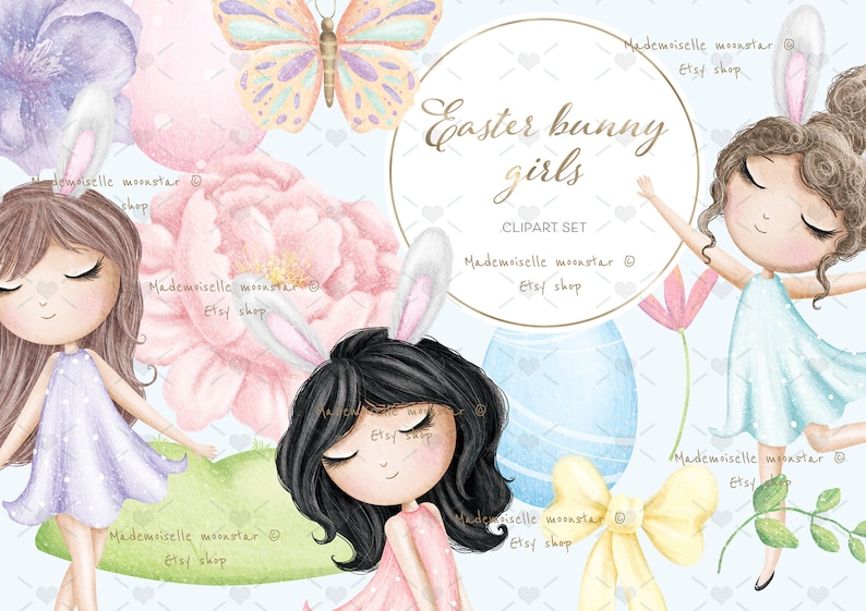 Easter Bunny Girls Clipart Set. Spring Clipart. PNG Files - Etsy