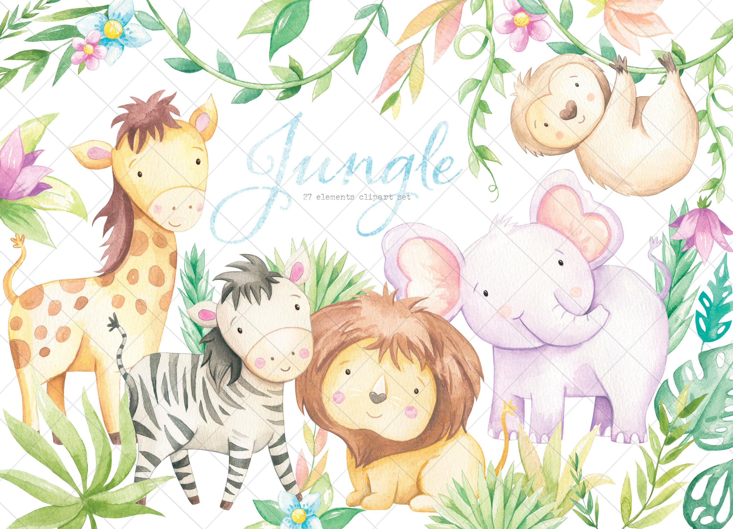 Safari Animals Jungle Animals Clipart Set 300 Dpi PNG Files - Etsy