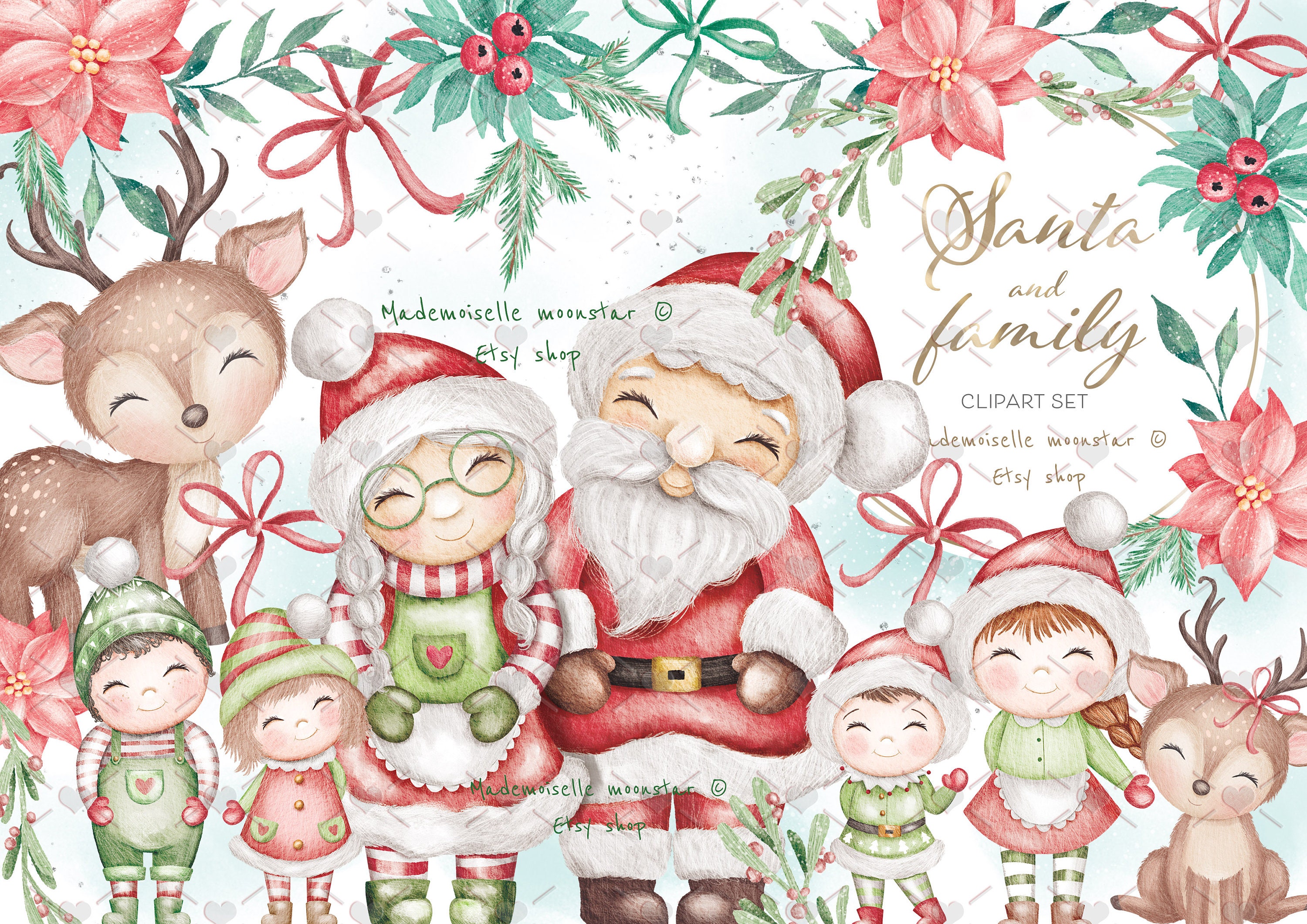 Cute Christmas Clipart Set Cute Santa Mrs Clause - Etsy