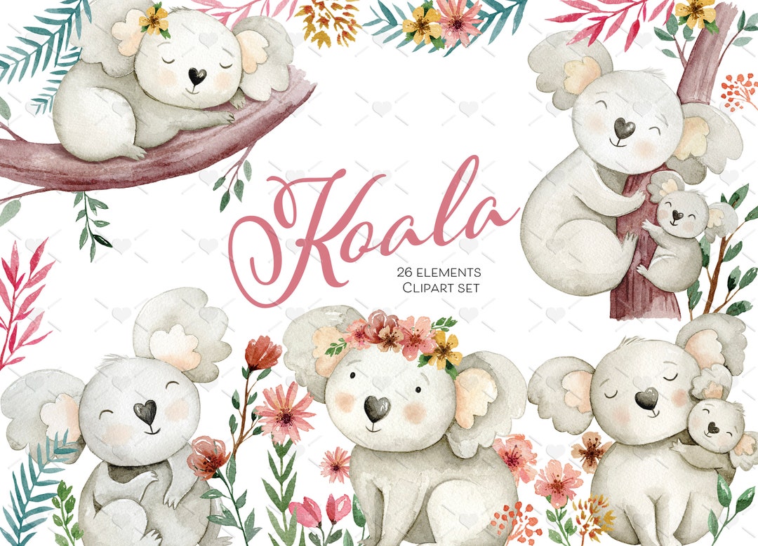 Koala Bear Watercolor Clipart Set. Cute Baby Koala, Nursery Decor ...