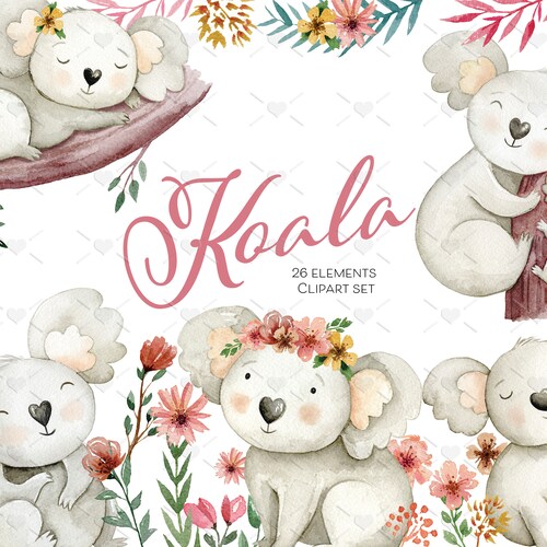 Cute Koala Clipart Set With Watercolor Illustration - Etsy