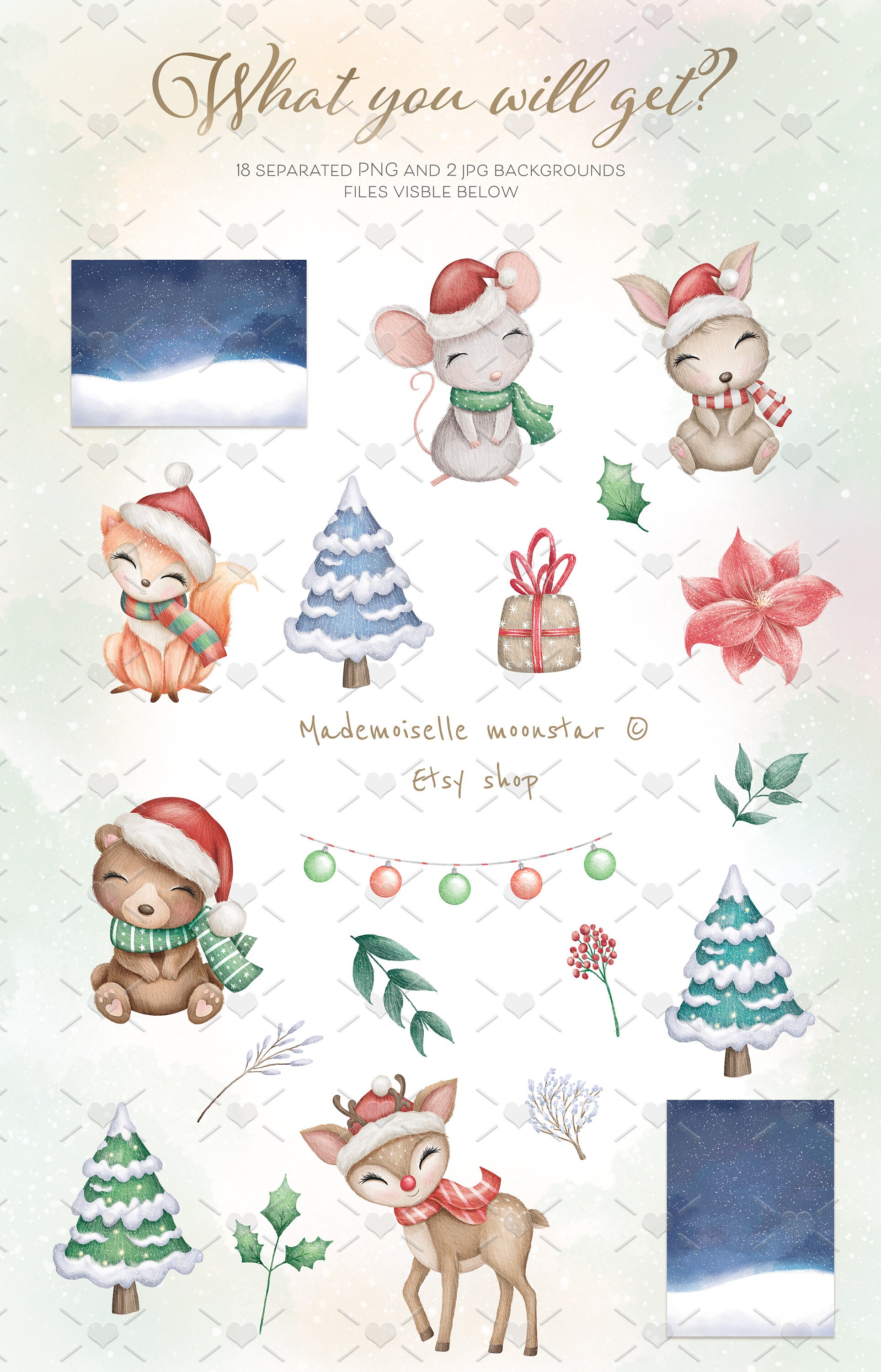 Christmas Forest Animals Clipart. Winter Wonderland. Woodland Animals ...