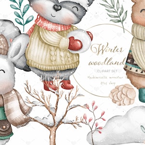 Winter Woodland Clipart Set. Cute Forest Animals. Cozy Christmas ...