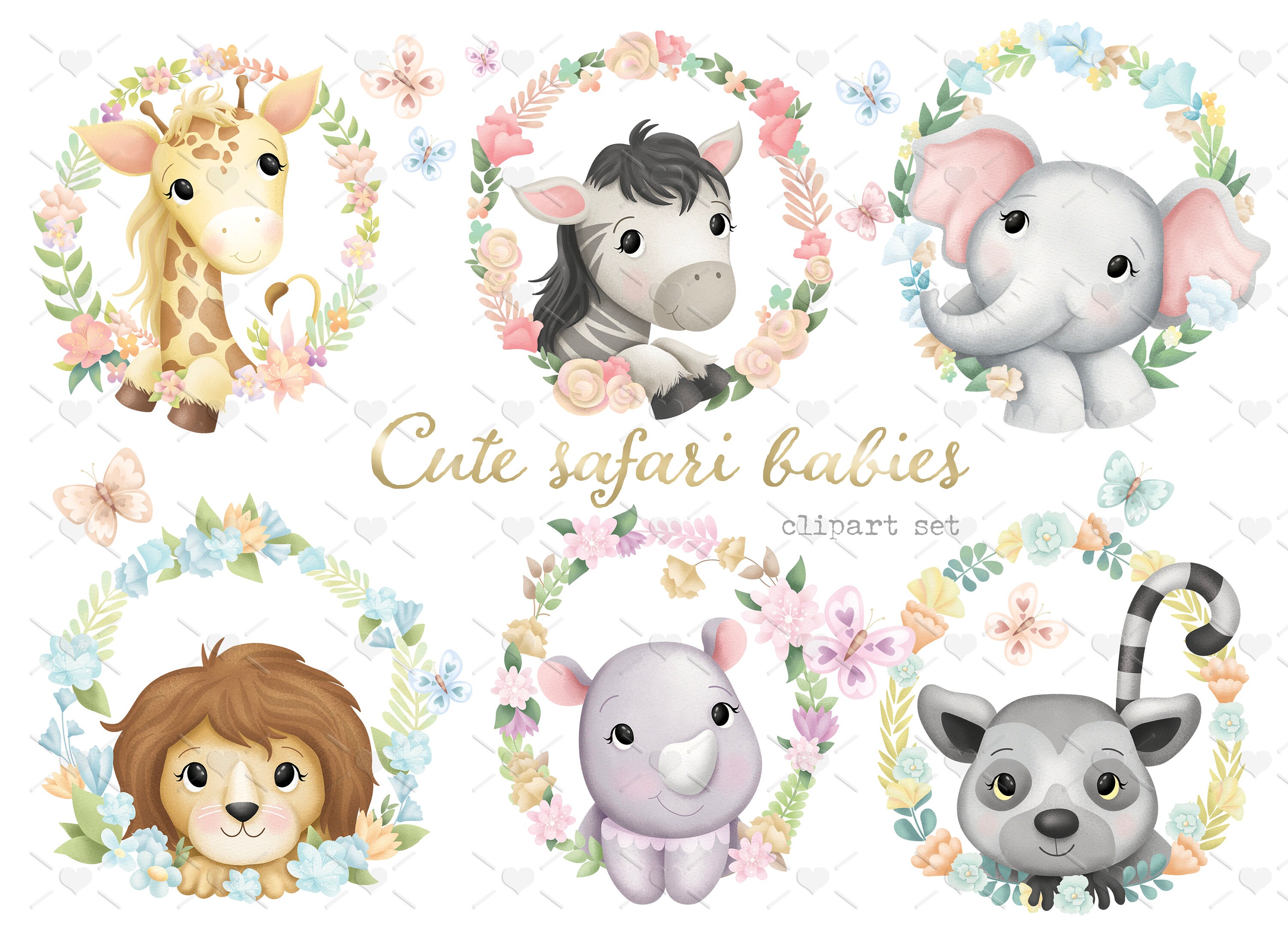 Cute Safari Babies Animals Clipart Set 300 Dpi PNG Files. - Etsy