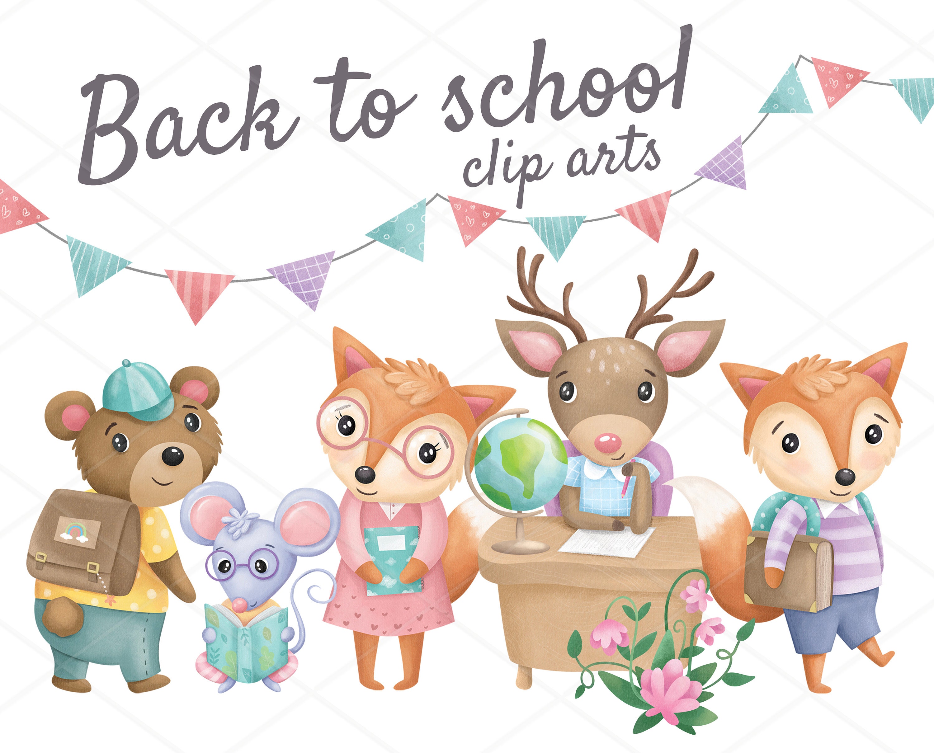 Watercolor Back to School Clipart Forest Animals Watercolor - Etsy UK