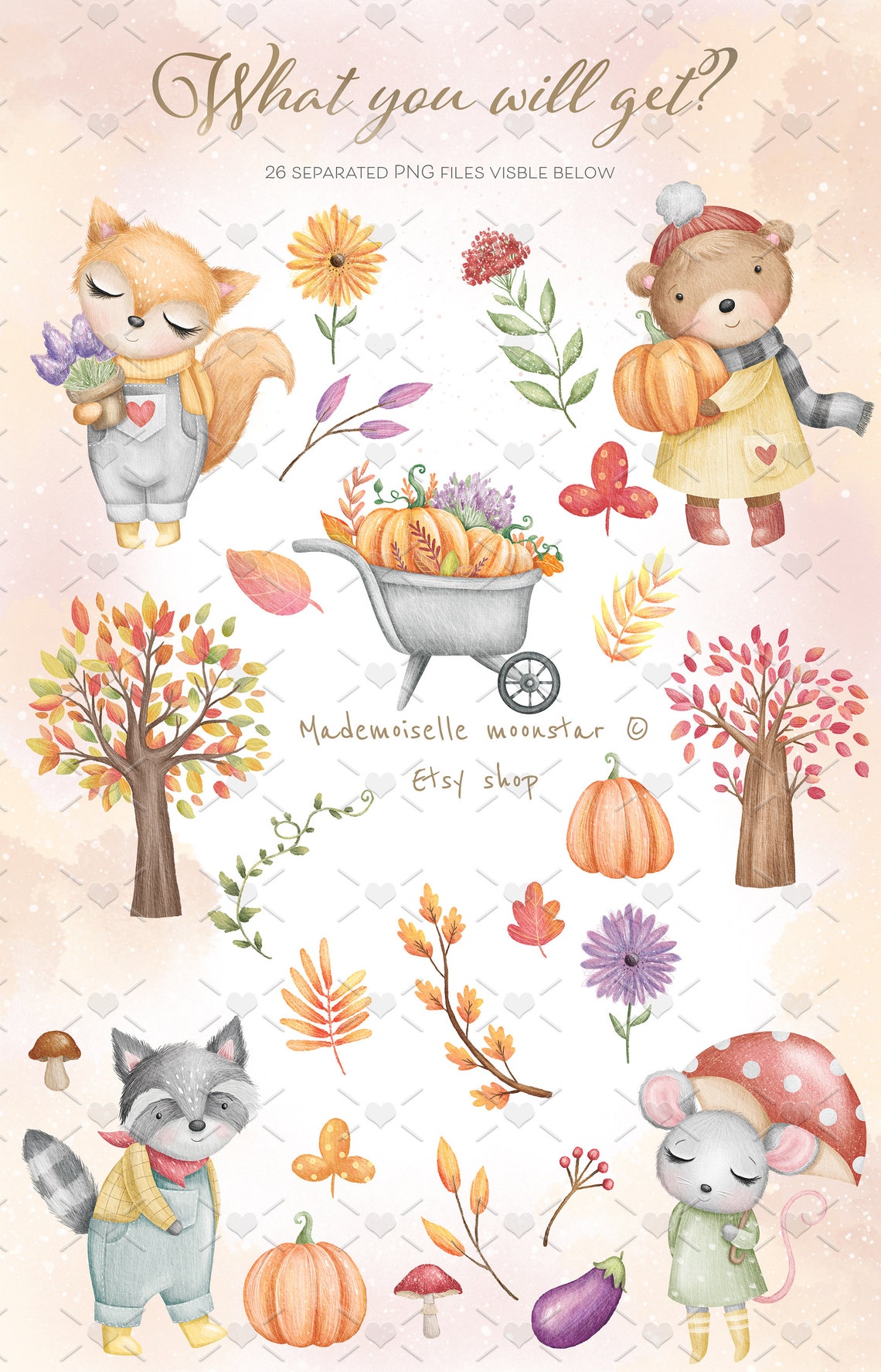 Cute Autumn Garden Clipart Set. Woodland Forest Animals. Fall - Etsy