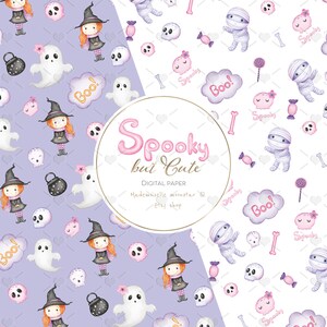 Seamless Digital Pattern Cute but Spooky Halloween. Digital Paper Set ...