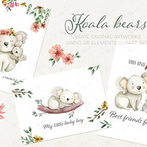 Koala Bear Watercolor Clipart Set. Cute Baby Koala, Nursery Decor ...