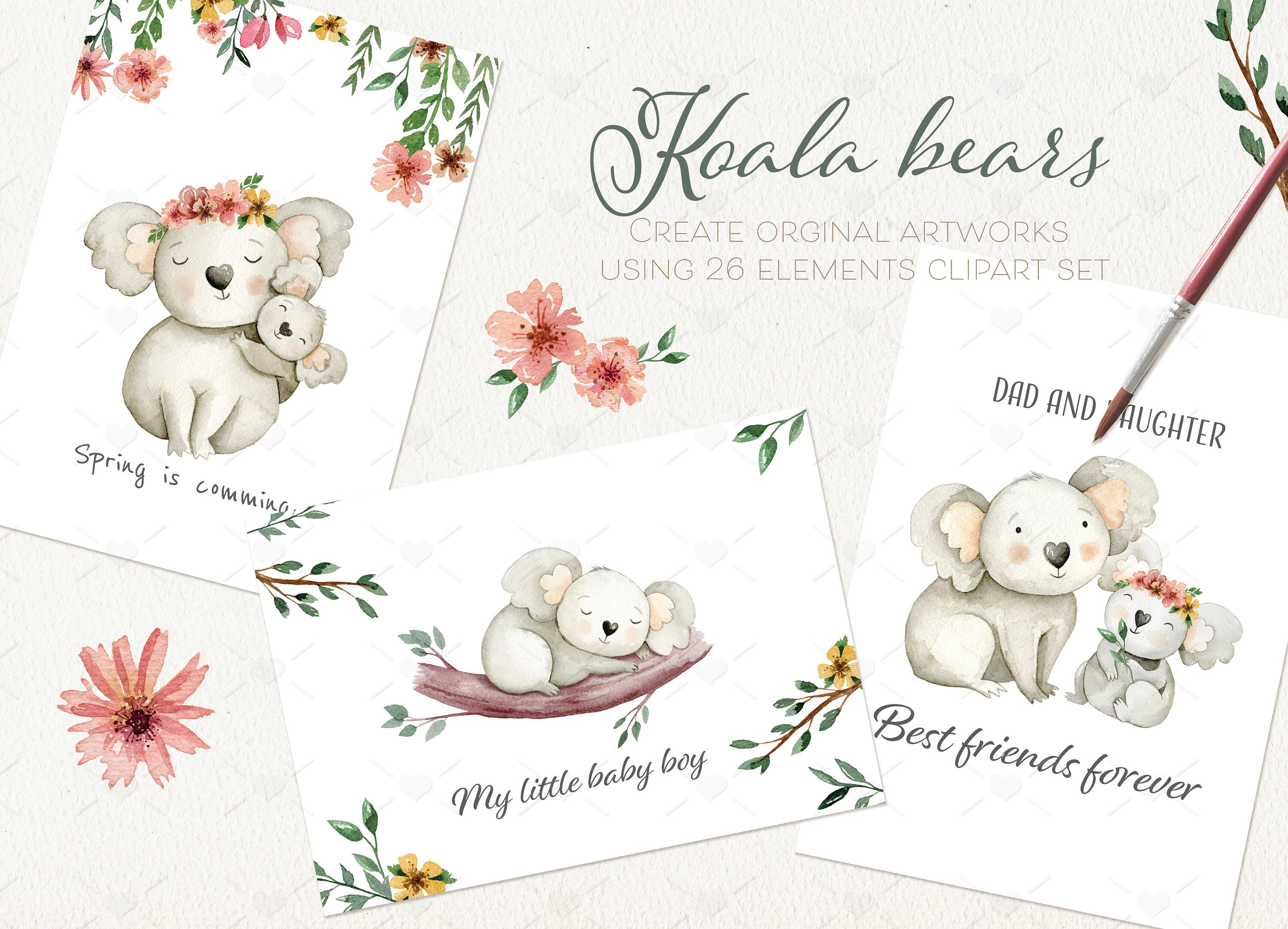 Koala Bear Watercolor Clipart Set. Cute Baby Koala Nursery - Etsy