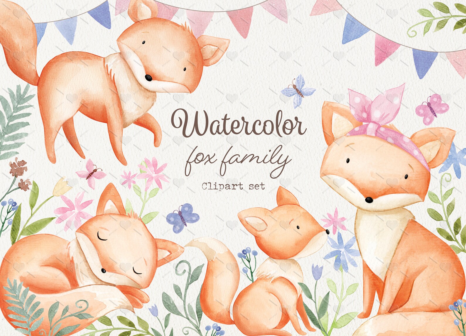 Watercolor Cute Fox Family Clipart Set. Forest Animals Clipart - Etsy