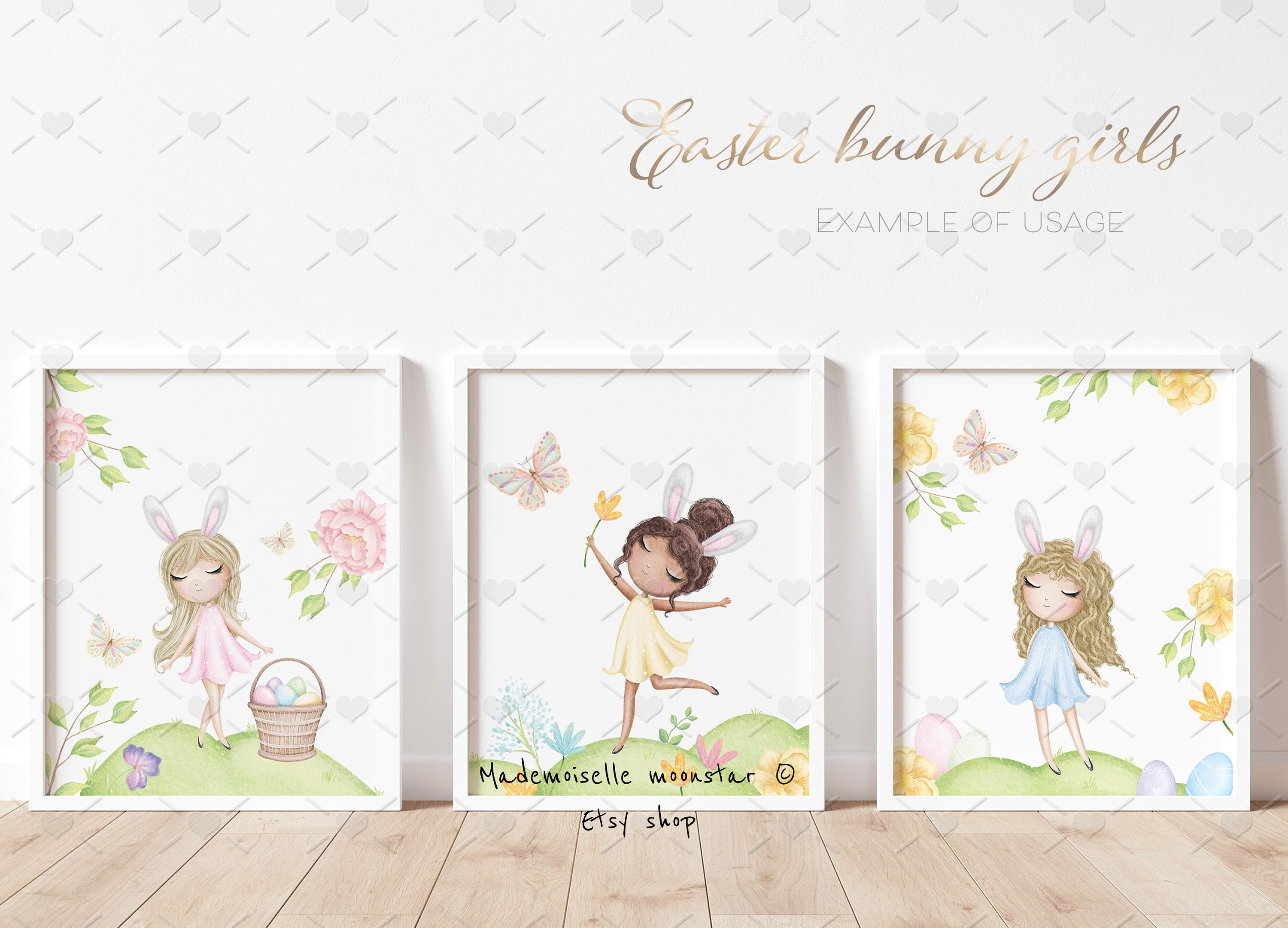 Easter Bunny Girls Clipart Set. Spring Clipart. PNG Files - Etsy