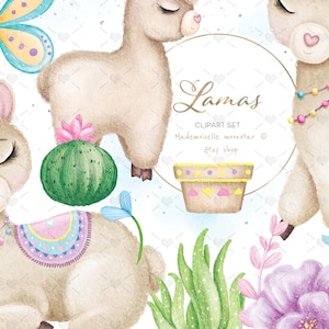Cute Pastel Lama Clipart. Alpaca Clipart. Mexican, Fiesta, Alpaca Party ...