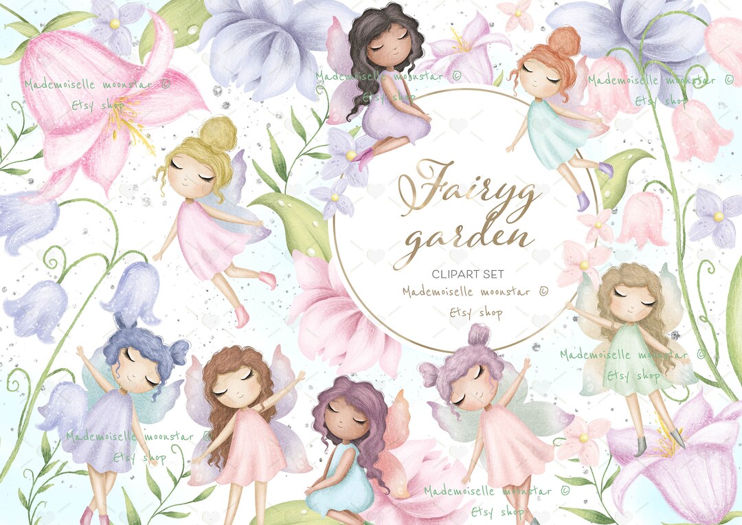 Fairy Garden Clipart Set. Cute Watercolor Magic Clipart. Enchanted ...