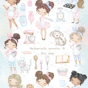 Baker Girls Clipart Set. Bakery, Sweets, Cookies, Kitchen PNG ...