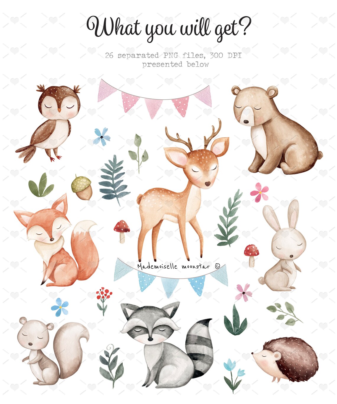 Cute Forest Animals Watercolor Clipart Set. Woodland - Etsy