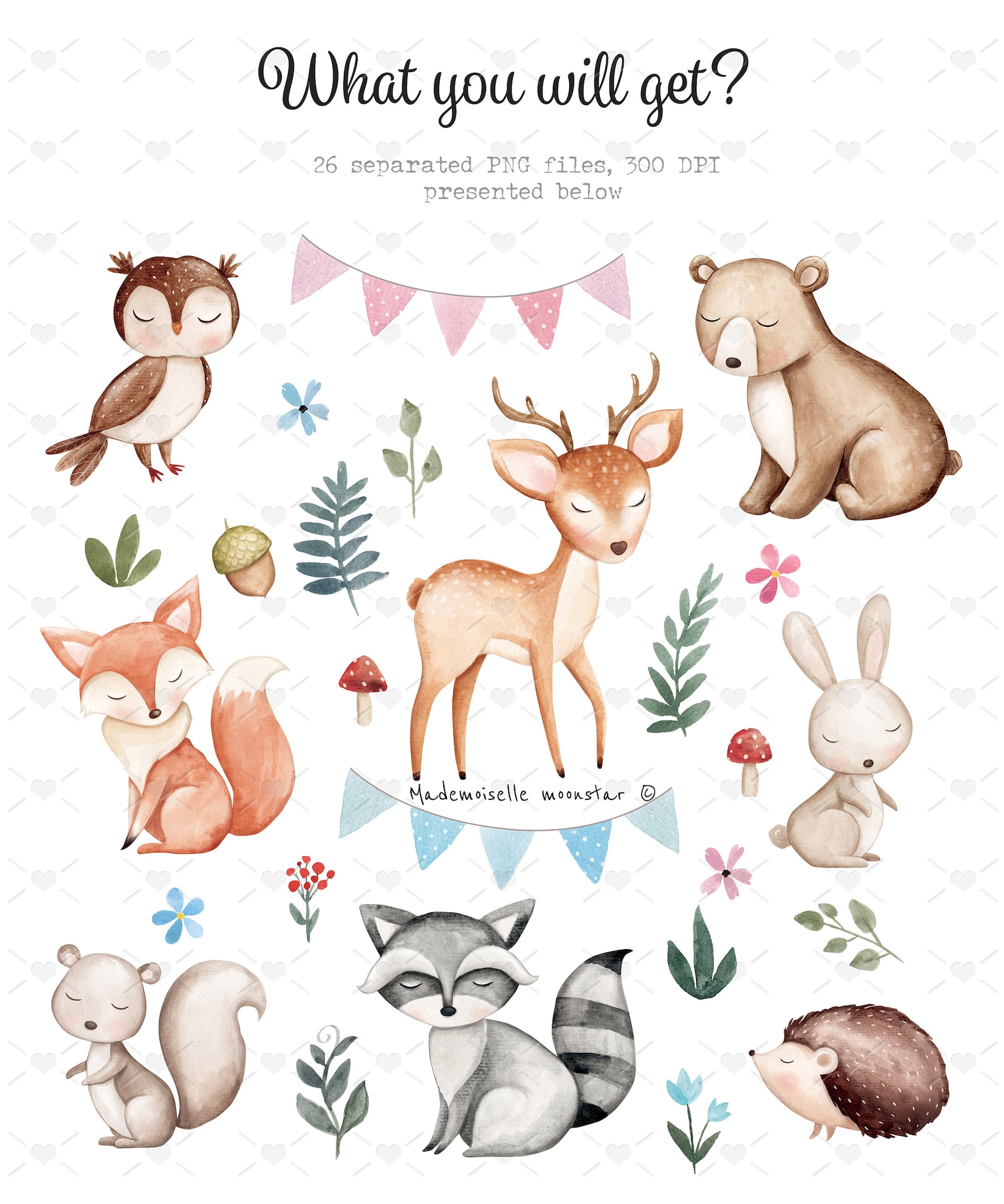 Cute Forest Animals Watercolor Clipart Set. Woodland - Etsy