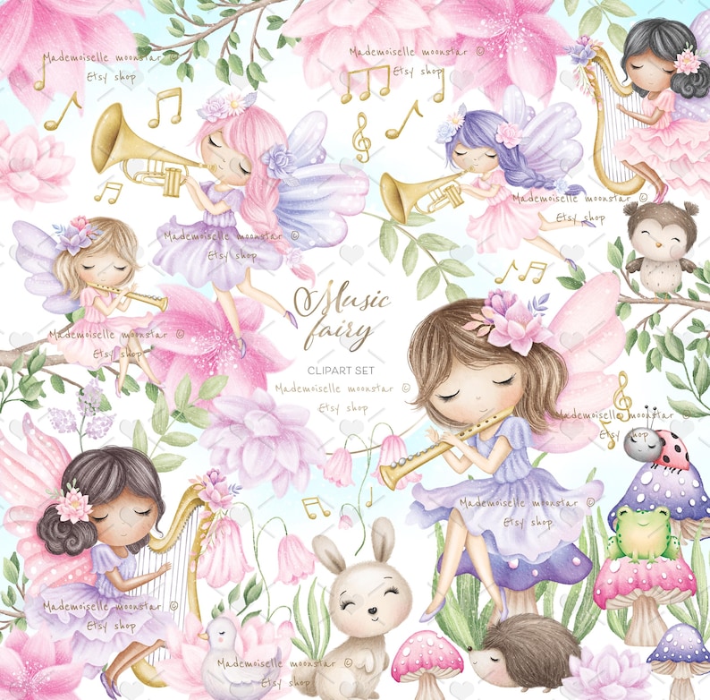 Music Fairies Clipart Set. 35 PNG Files. Instant Download. Enchanted ...