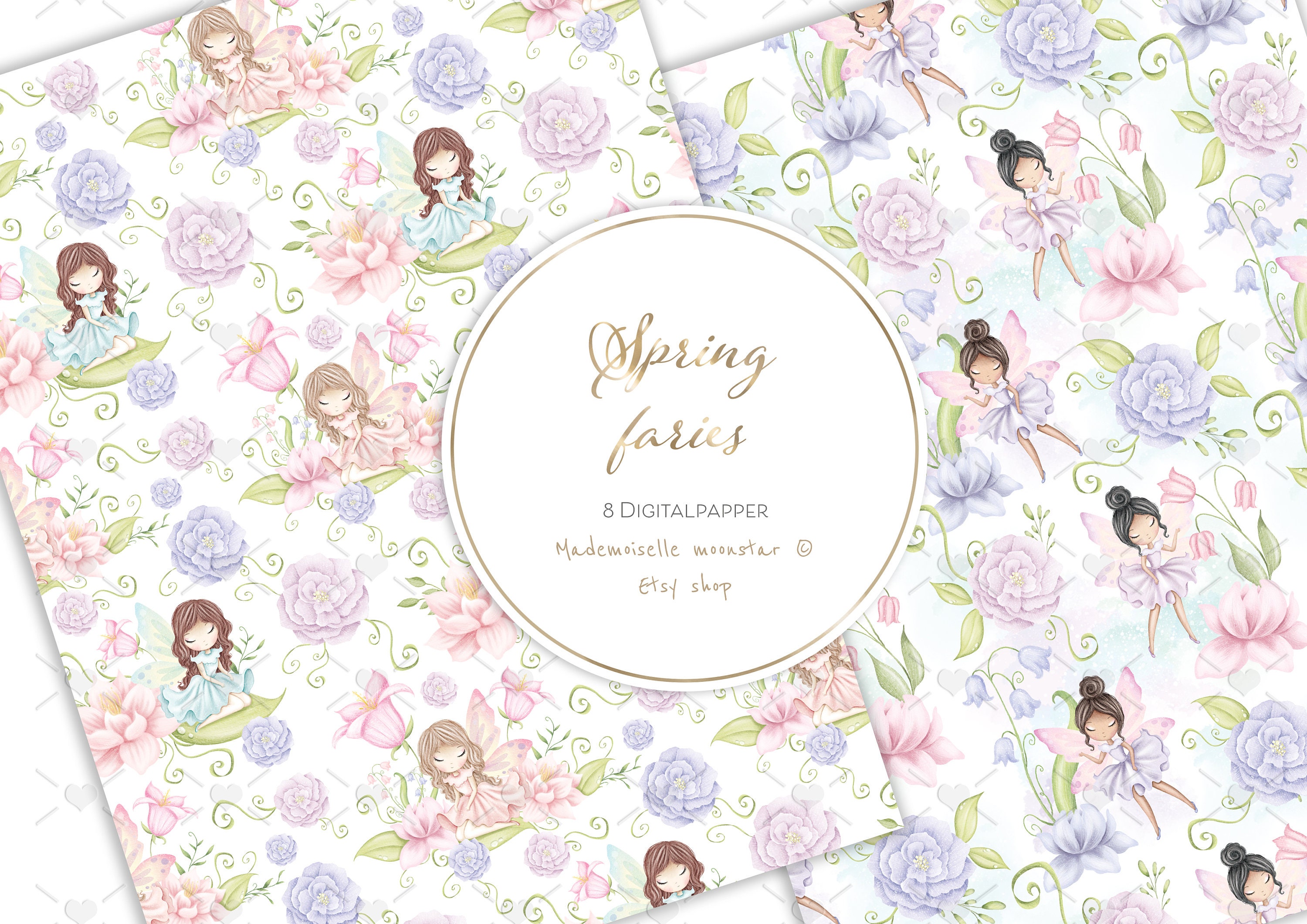 Cute Spring Fairy Digital Paper Pack. Digital Printable, Seamless Paper ...