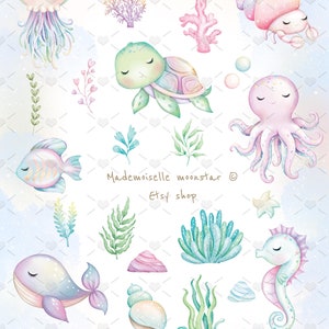 Rainbow Sea Babies Clipart. Cute Sea Creatures Digital PNG Files ...
