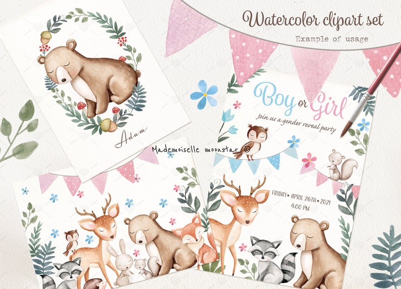 Cute Forest Animals Watercolor Clipart Set. Woodland - Etsy