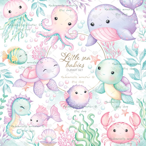 Sea Animals Clipart - Etsy