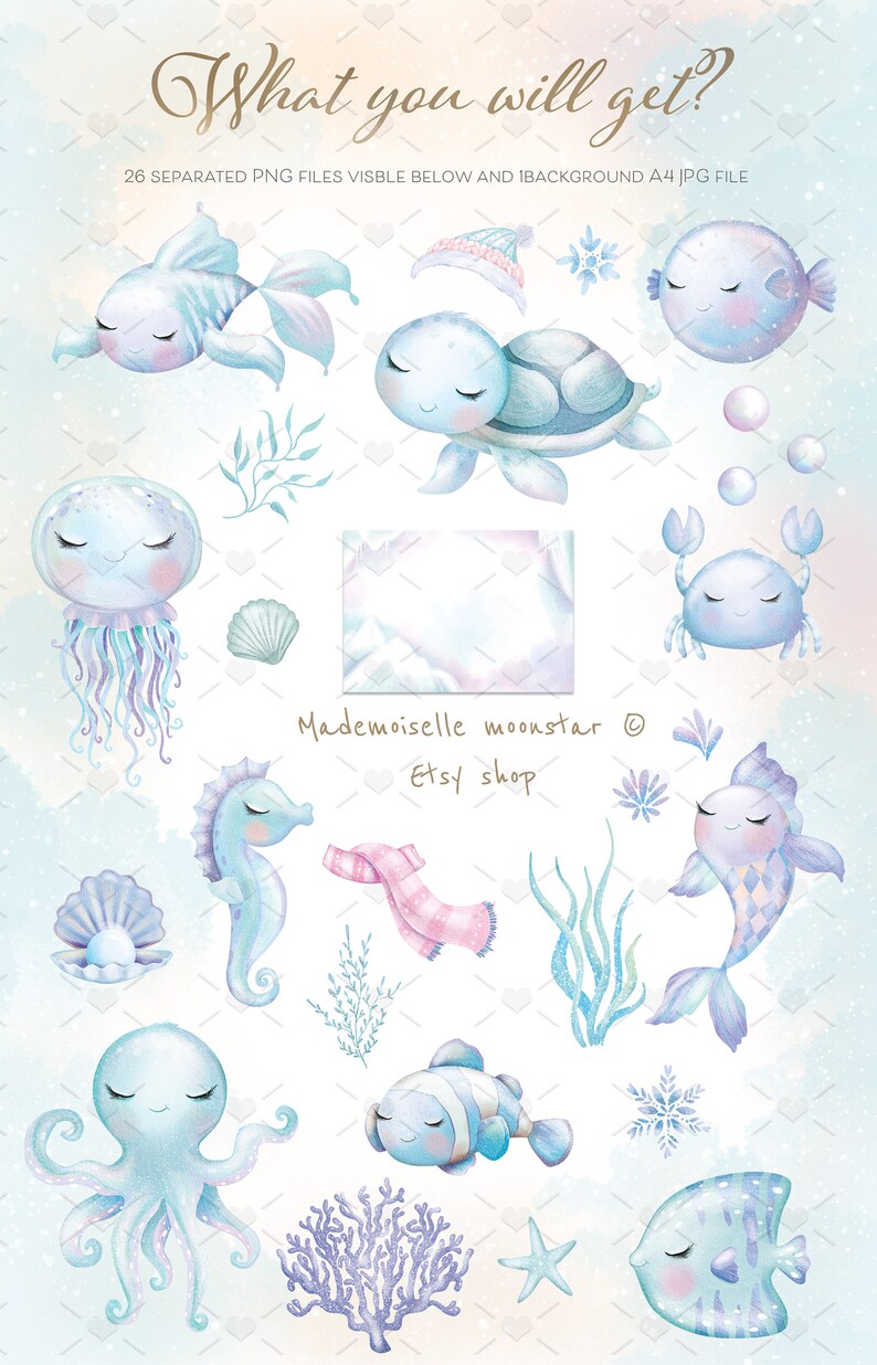 Little Winter Sea Animals Clipart. Cute Sea Creatures Digital - Etsy