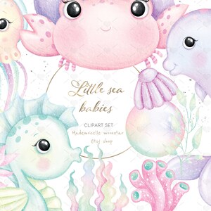 Little Rainbow Sea Babies. Cute Sea Animals Clipart Set. Underwater ...