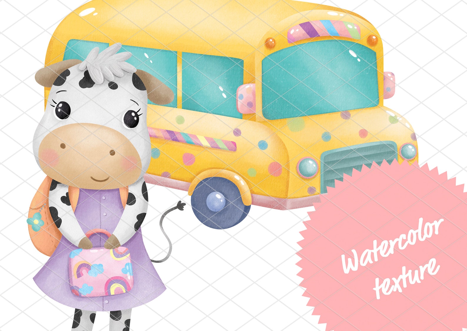 Back to School Farm Animals Clipart, School Bus Clipart, Watercolor ...