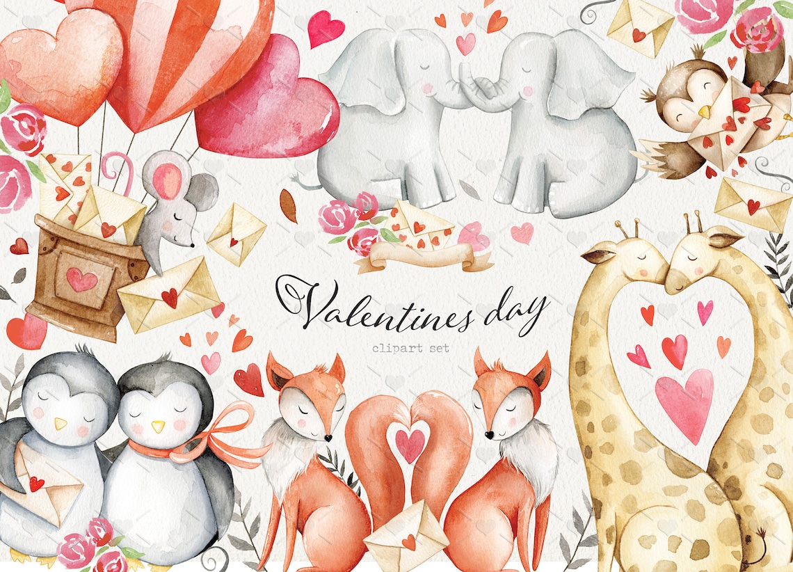Watercolor Valentine's Day Clipart Love Clipart Set - Etsy