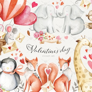 Watercolor Valentine's Day Clipart, Love Clipart Set, Woodland Animals ...