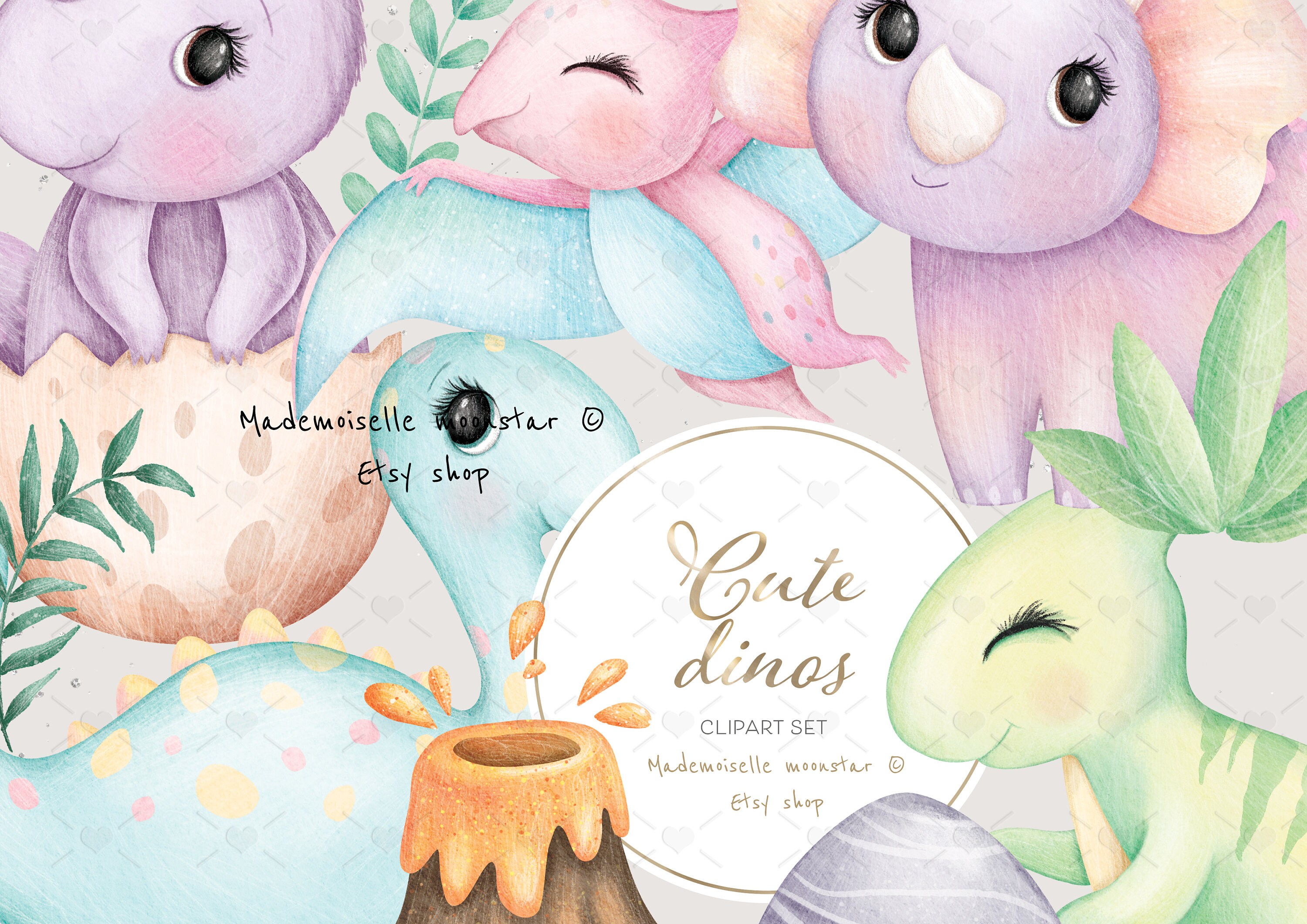 Cute Dinosaurs Babies Clipart Set. 300 Dpi PNG Files. Digital - Etsy