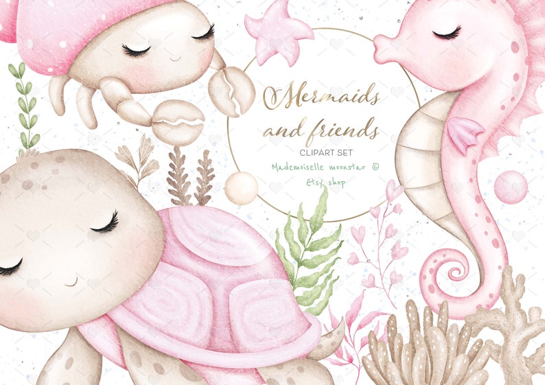 Little Sea Animals Clipart. Cute Sea Creatures Digital PNG Files ...