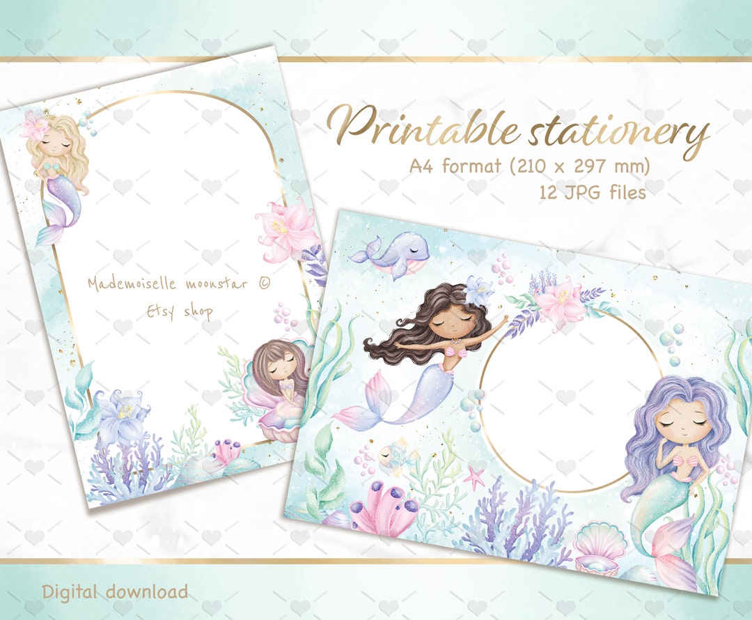 Printable Stationery, Little Mermaids. Printable Letter. Lined and ...