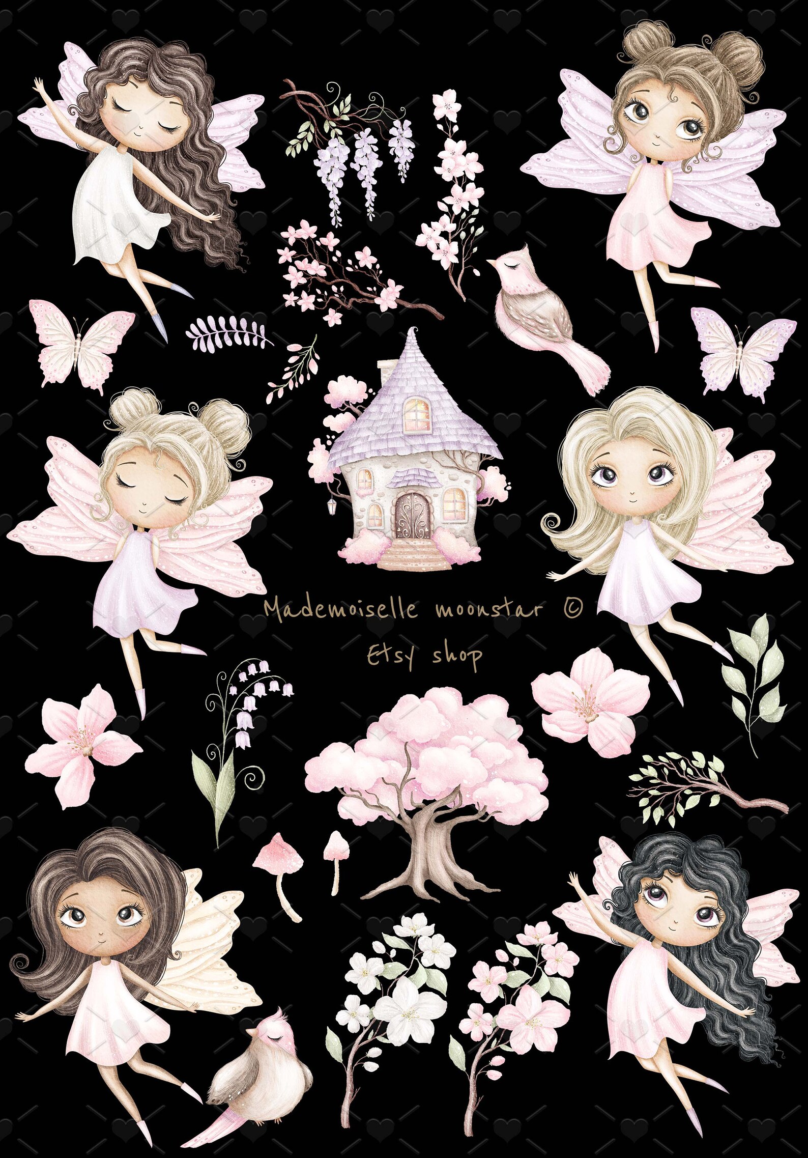Cherry Fairy Garden Clipart Set. Magic Fairies PNG Files. 300 DPI ...