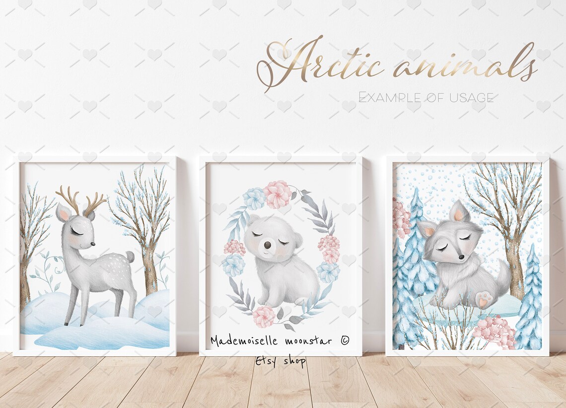 Cute Arctic Animals Clipart. Cute Winter Animals, Polar Bear, Wolf ...