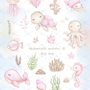 Little Sea Animals Clipart. Cute Sea Creatures Digital PNG Files ...