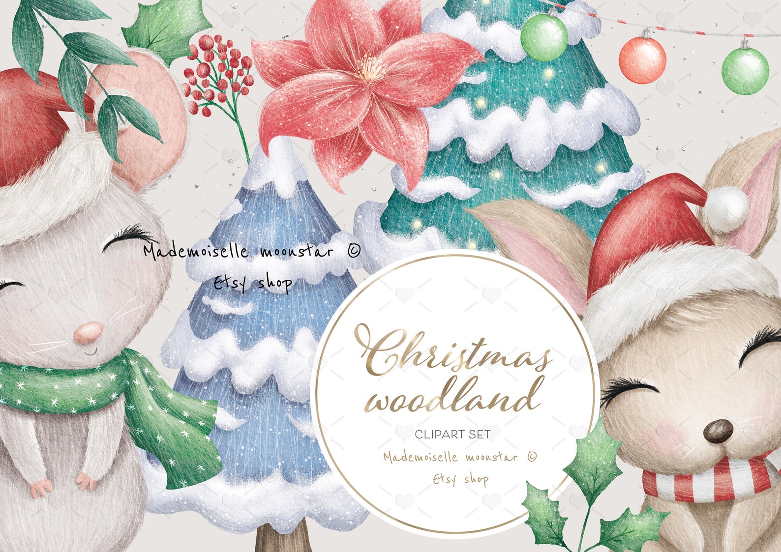 Christmas Forest Animals Clipart. Winter Wonderland. Woodland Animals ...