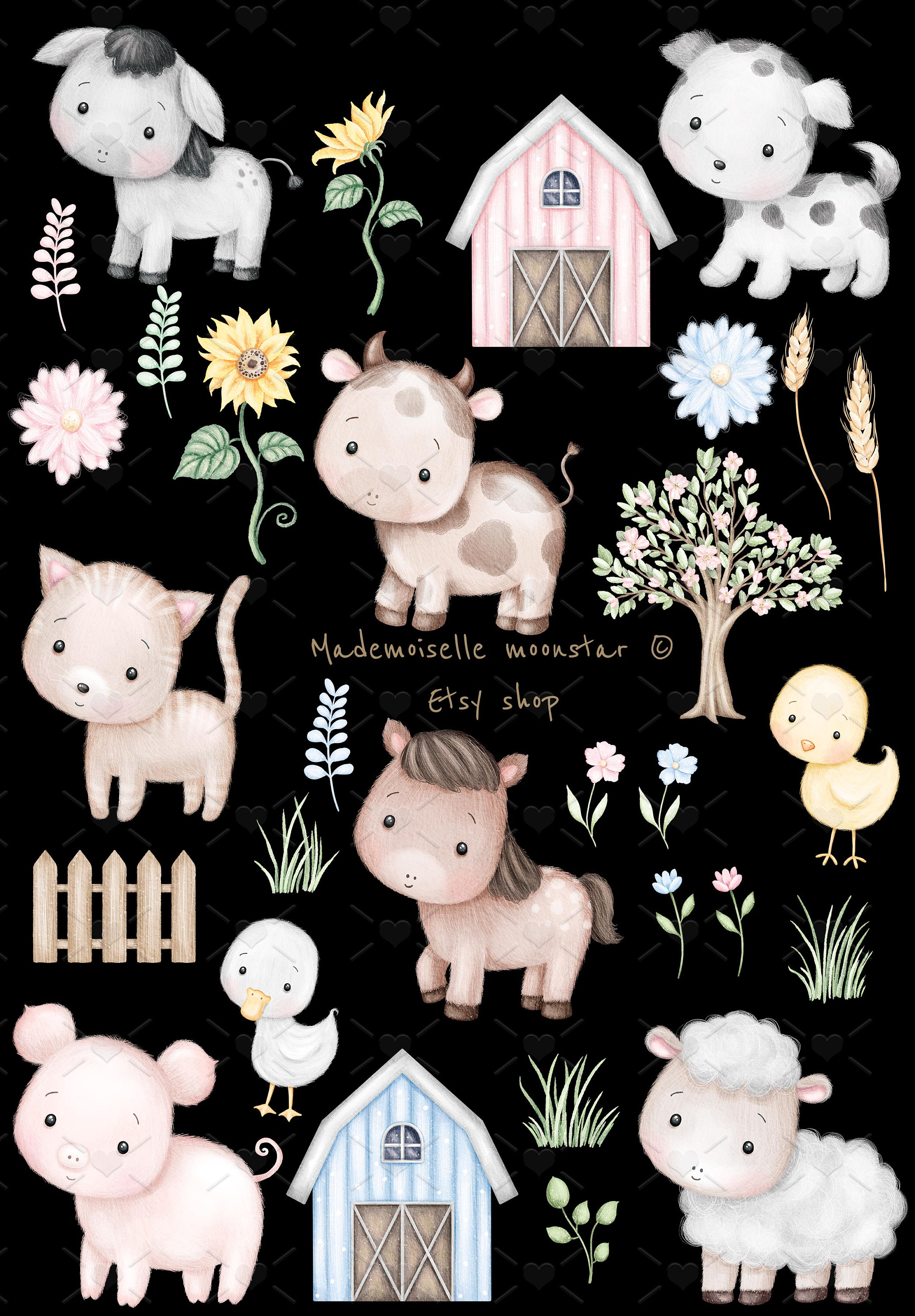 Spring Farm Animals. Farm Life, Cow, Horse, Pig, Donkey, Sheep, Dog ...