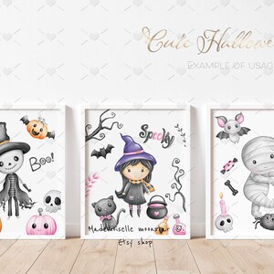 Cute, Pink Halloween Clipart. Ghost, Witch, Monster, Sceleton, Black ...