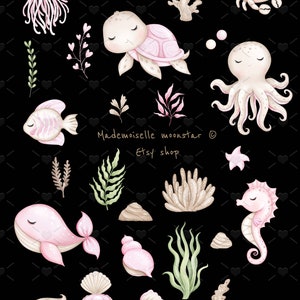 Little Sea Animals Clipart. Cute Sea Creatures Digital PNG Files ...