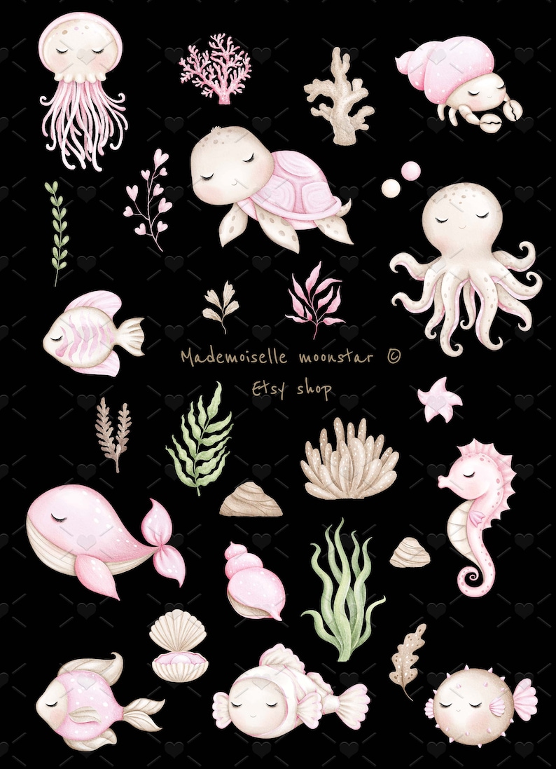 Little Sea Animals Clipart. Cute Sea Creatures Digital PNG Files ...